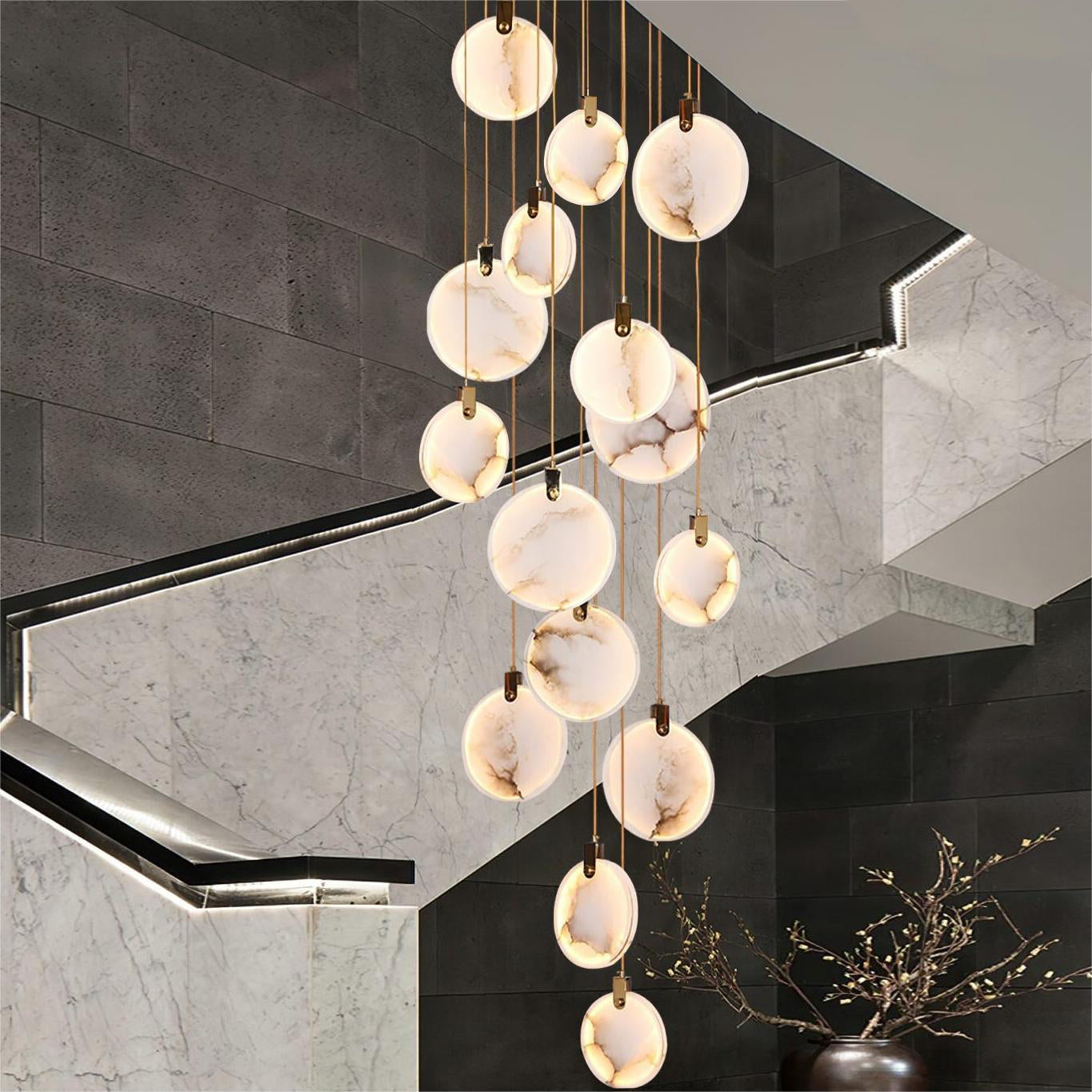 Alabaster Long Foyer Staircase Pendant Light 59'' 79'' 98'' 138''H ...